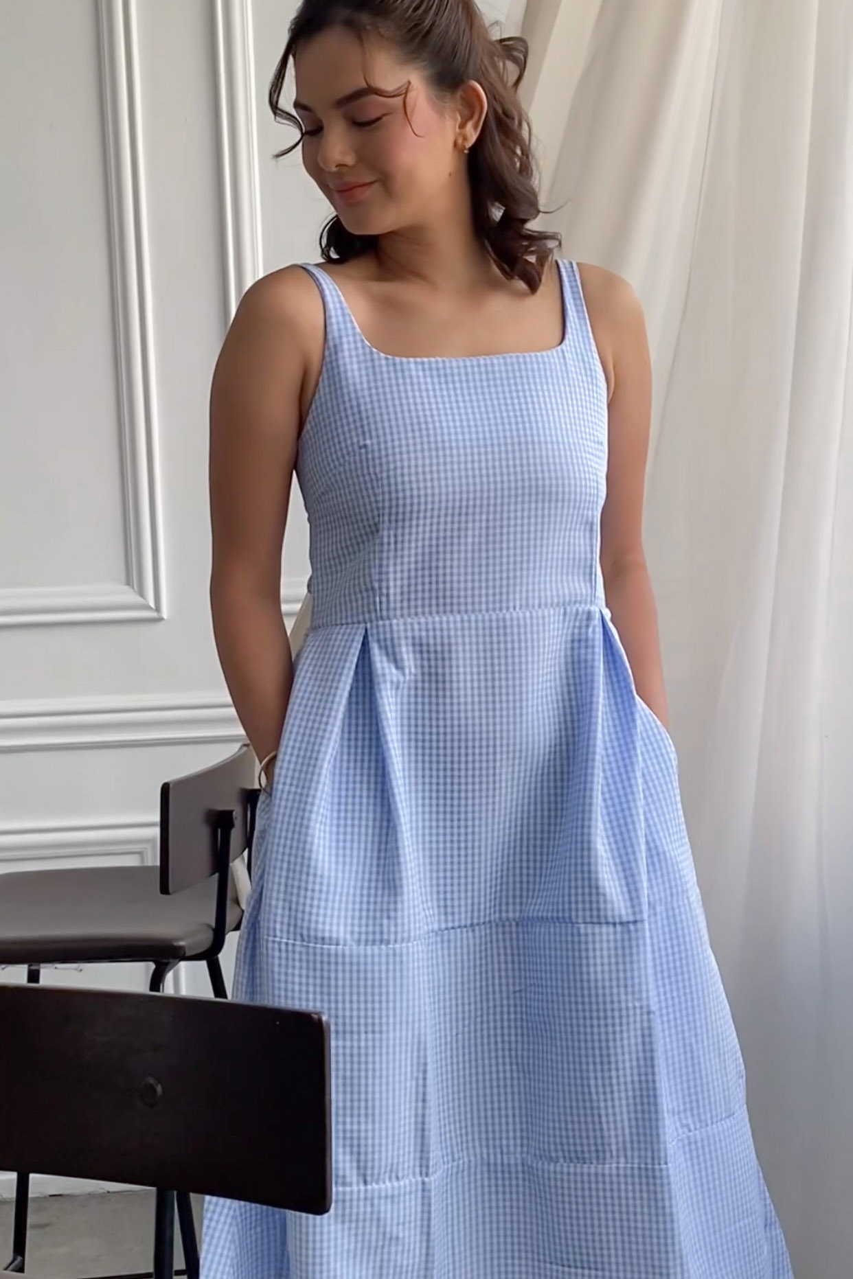 Cindy Blue Gingham Tiered Dress (limited edition) | Hey Candy